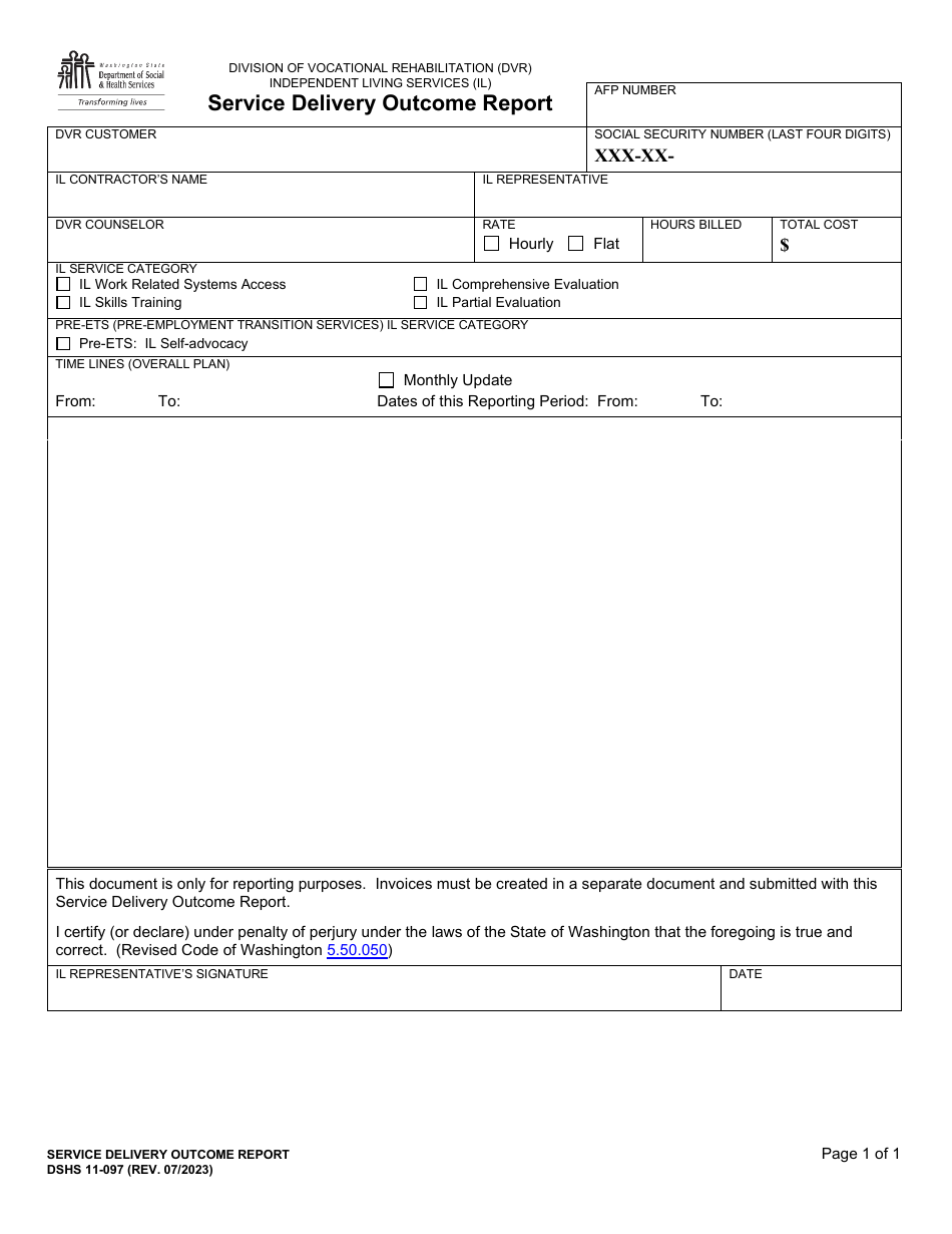 DSHS Form 11-097 Download Printable PDF or Fill Online Service Delivery ...