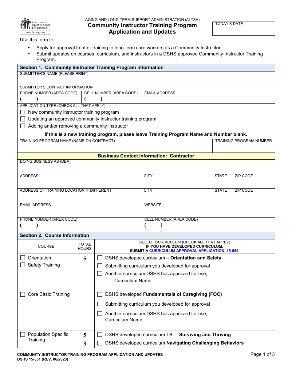 DSHS Form 15-551 Download Printable PDF or Fill Online Community ...