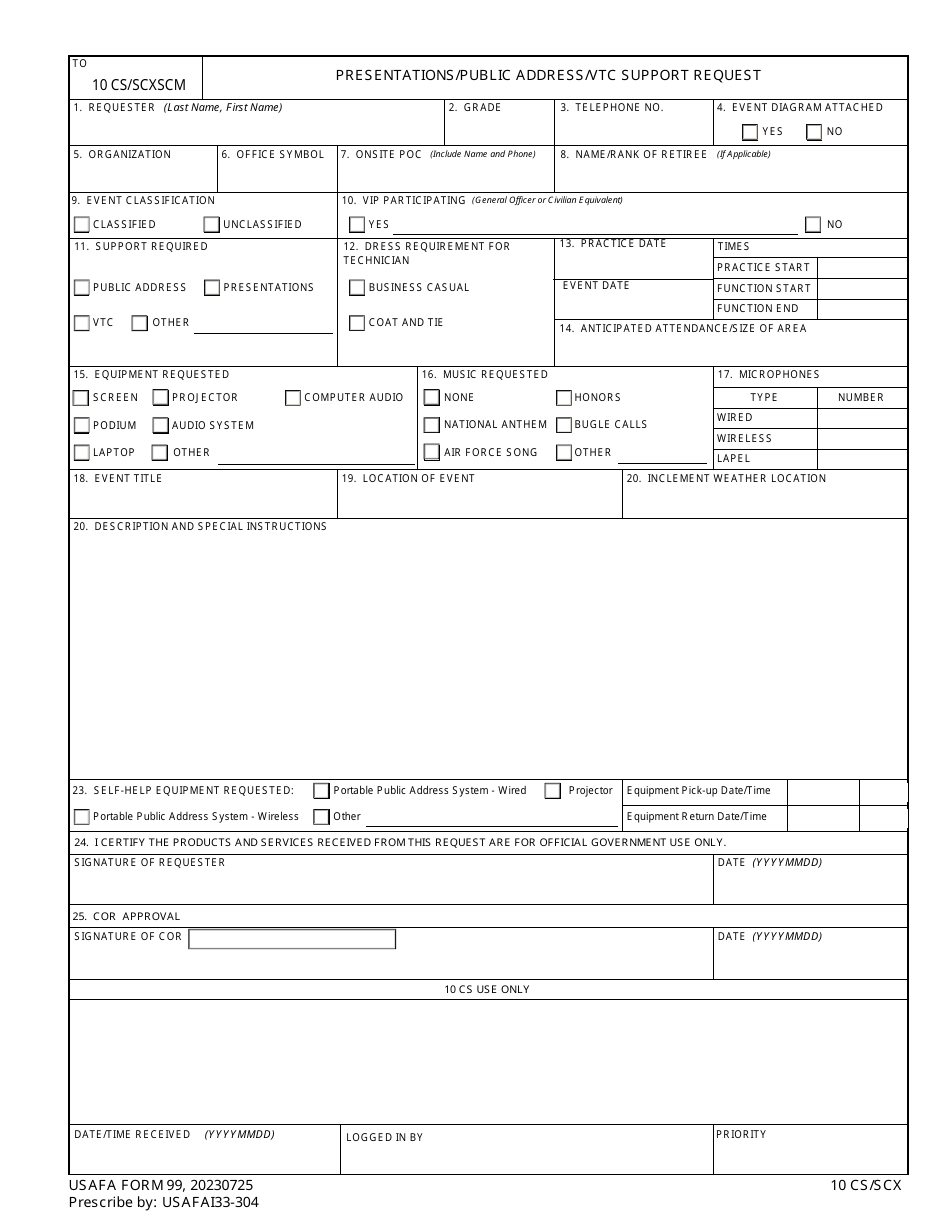 USAFA Form 99 Download Fillable PDF or Fill Online Presentations/Public ...