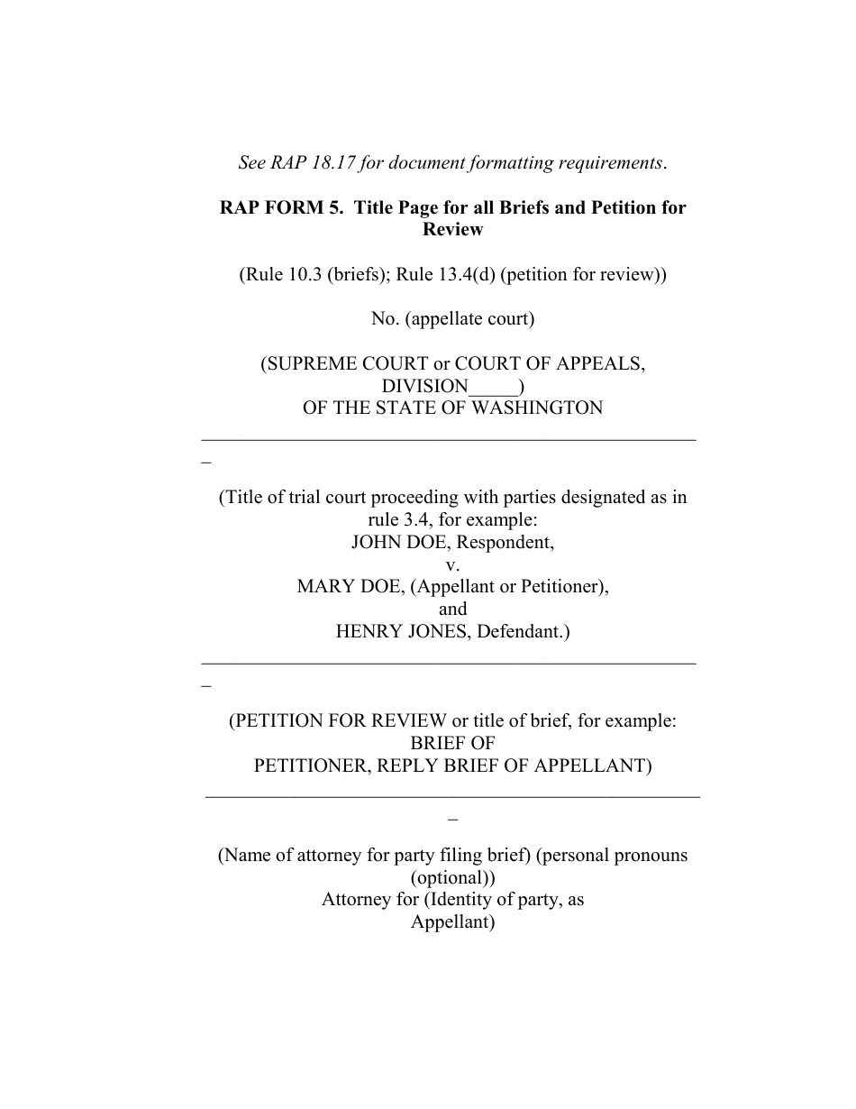 RAP Form 5 Download Printable PDF or Fill Online Title Page for All ...