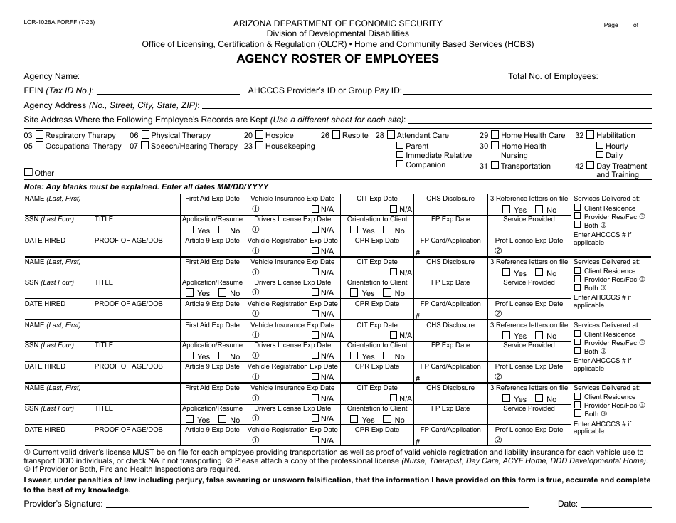 Form LCR-1028A - Fill Out, Sign Online and Download Fillable PDF ...