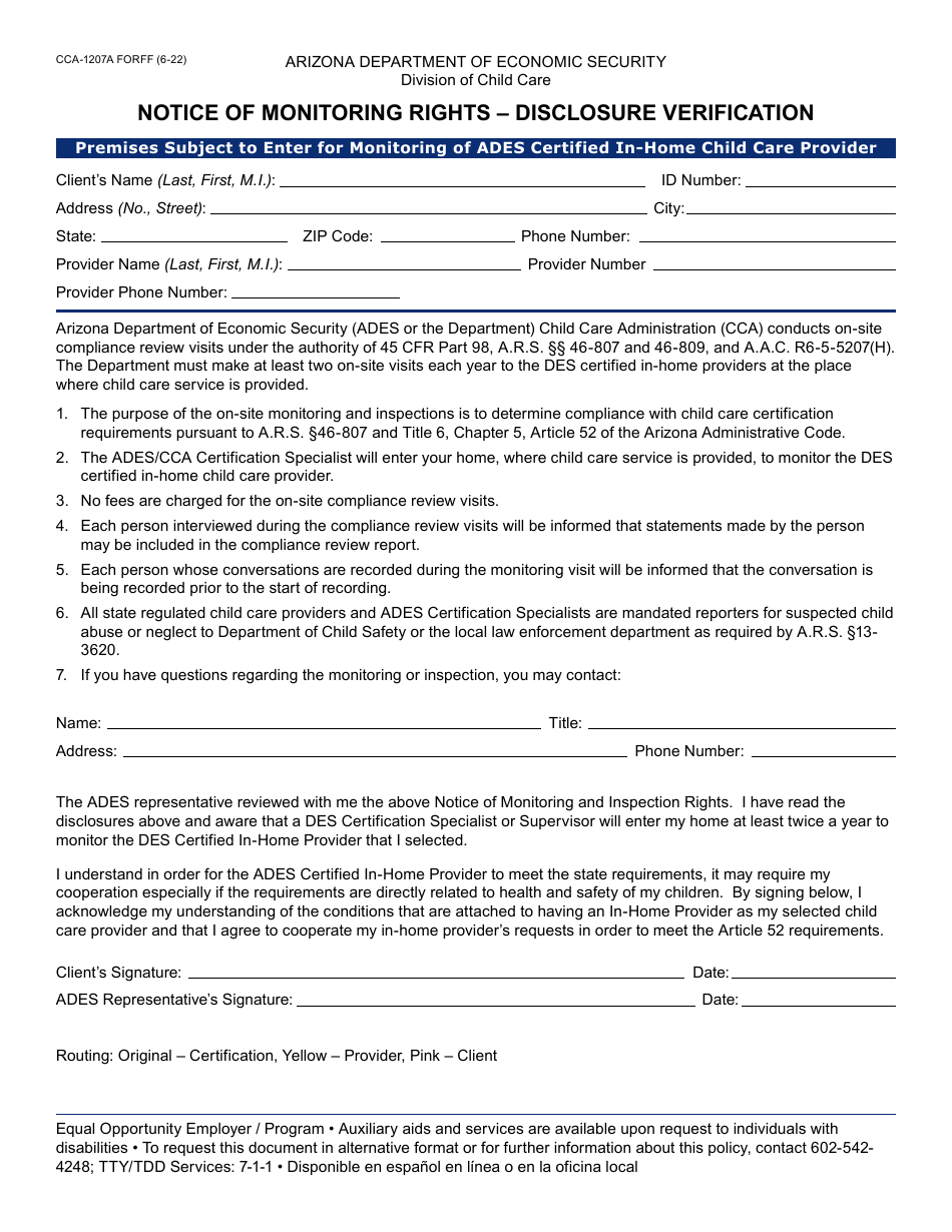 Form CCA-1207A - Fill Out, Sign Online and Download Fillable PDF ...
