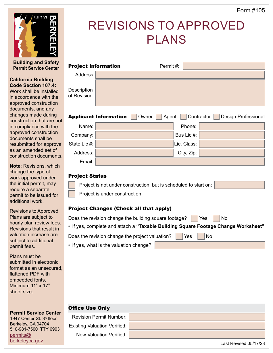 Form 105 Download Printable PDF or Fill Online Revisions to Approved ...