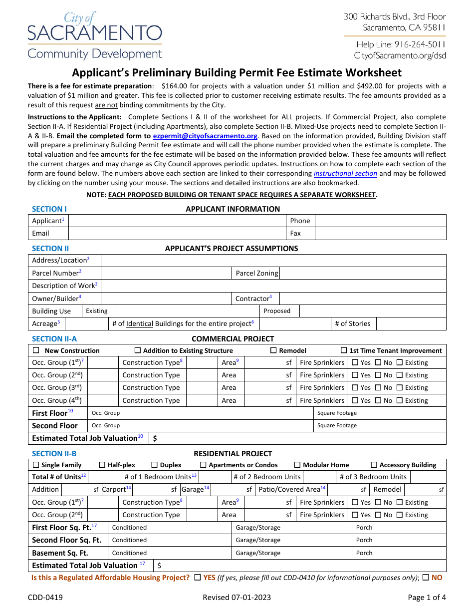 Form CDD-0419 - Fill Out, Sign Online and Download Fillable PDF, City ...