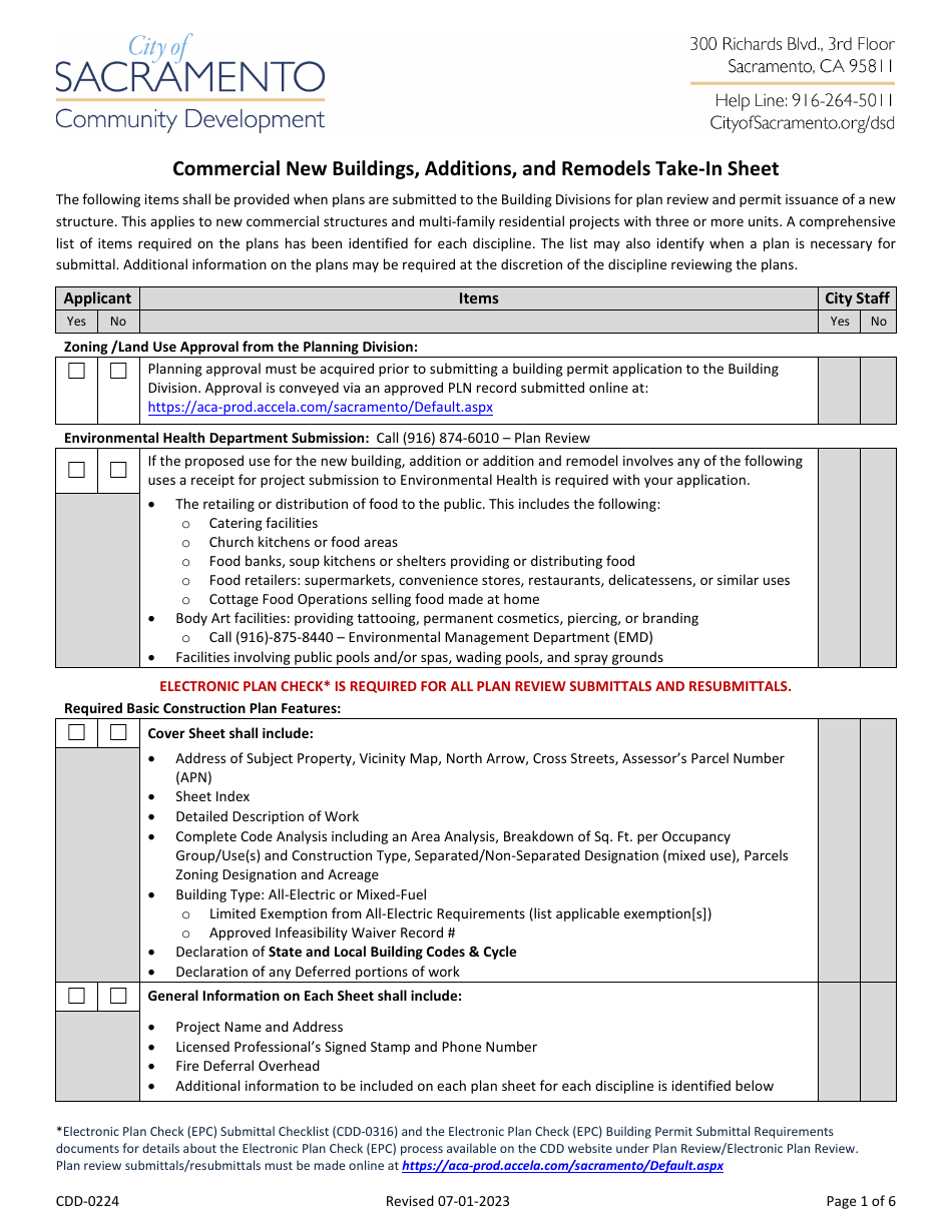 Form CDD-0224 Download Fillable PDF or Fill Online Commercial New ...