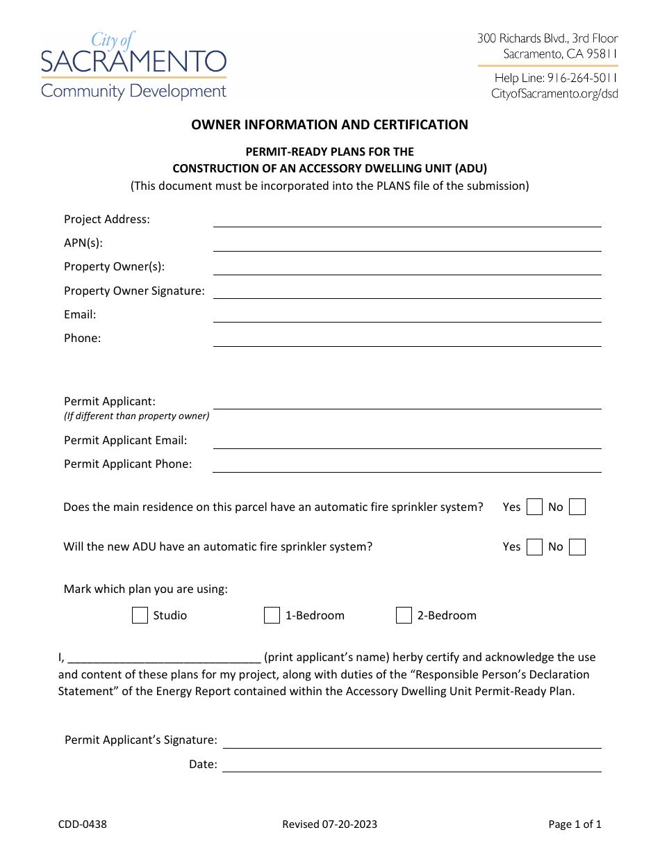 Form CDD-0438 - Fill Out, Sign Online and Download Fillable PDF, City ...