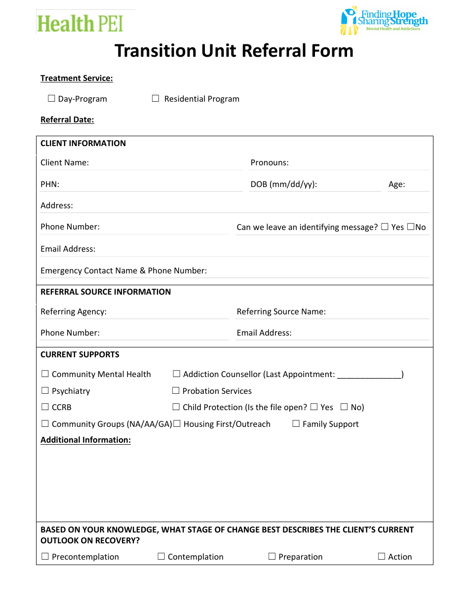 Prince Edward Island Canada Transition Unit Referral Form - Fill Out ...