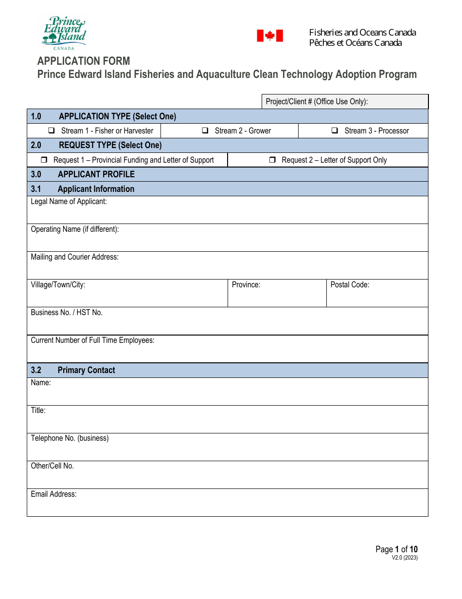 Prince Edward Island Canada Application Form - Prince Edward Island Fisheries and Aquaculture ...