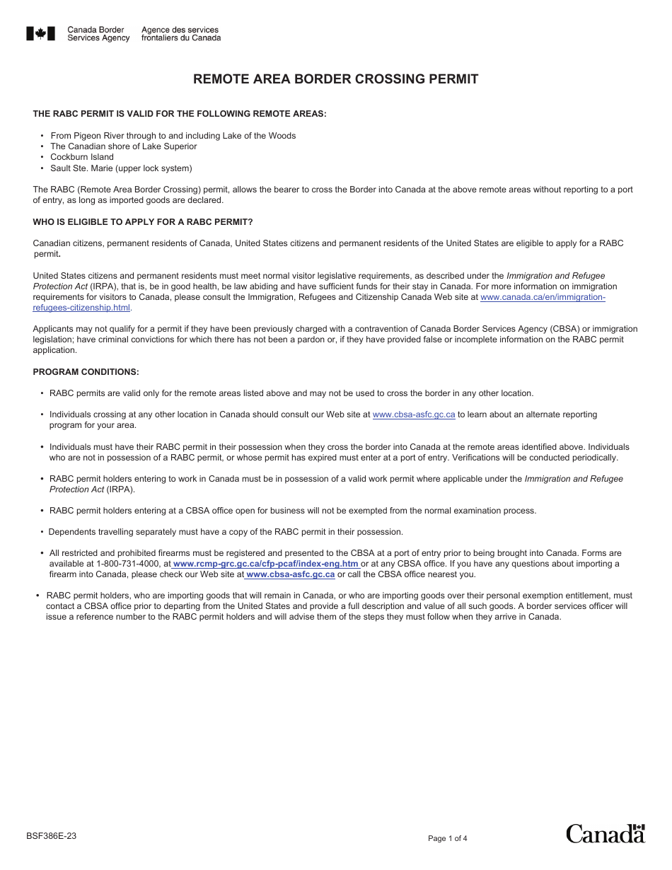 Form BSF386 Download Fillable PDF or Fill Online Remote Area Border ...