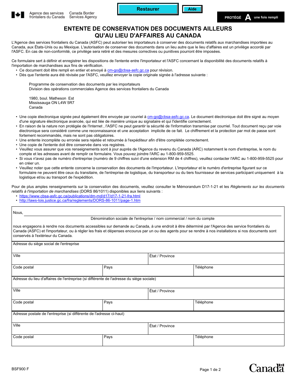 Forme BSF900 - Fill Out, Sign Online and Download Fillable PDF, Canada (French) | Templateroller