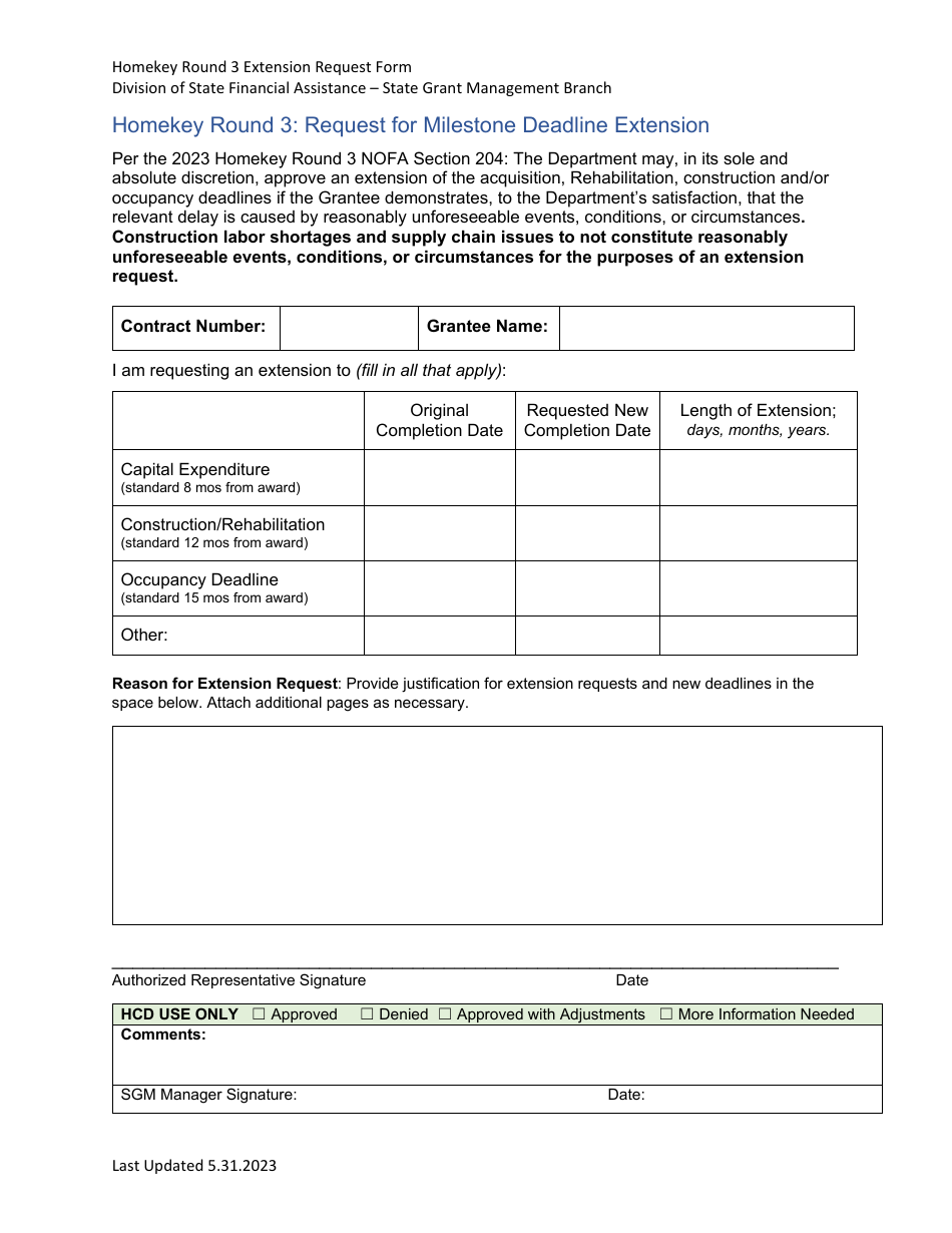 California Homekey Round 3: Request for Milestone Deadline Extension - Fill Out, Sign Online and ...