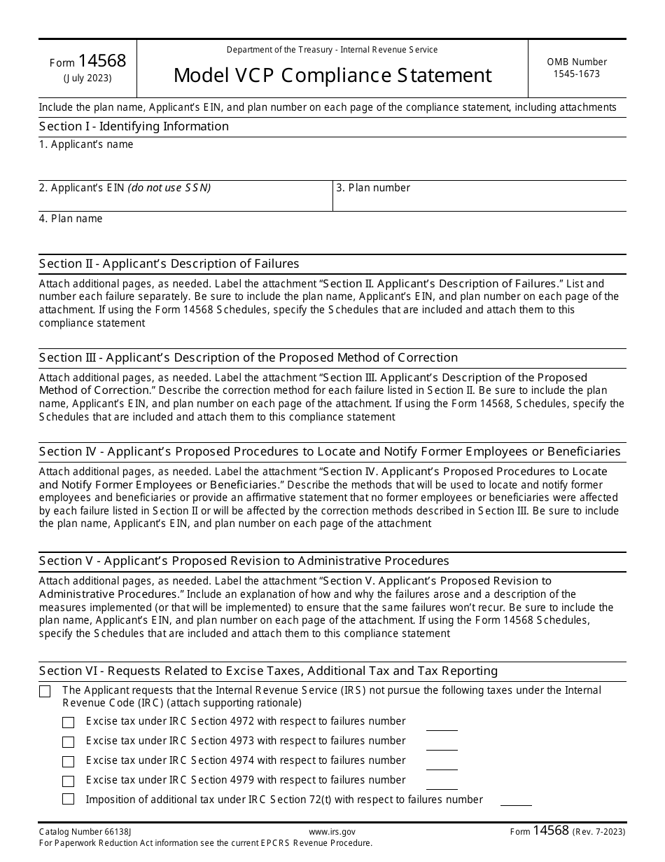 IRS Form 14568 Download Fillable PDF or Fill Online Model Vcp ...