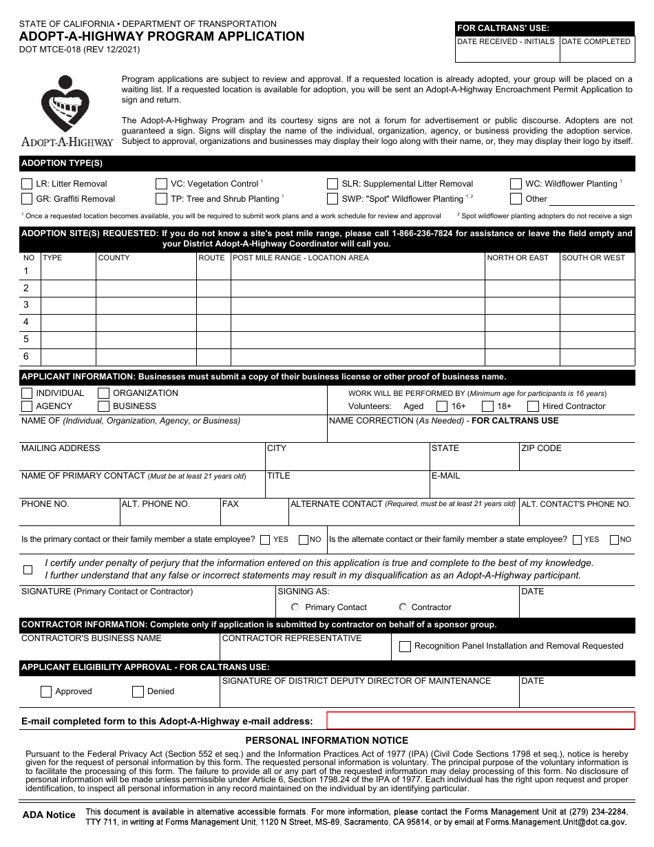 Form DOT MTCE-018 - Fill Out, Sign Online and Download Fillable PDF ...