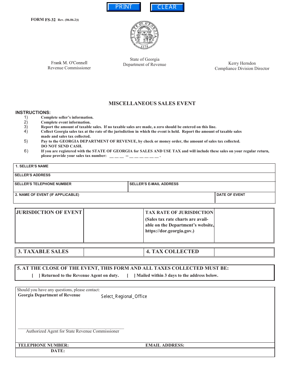 Form FS-32 Download Fillable PDF or Fill Online Miscellaneous Sales ...