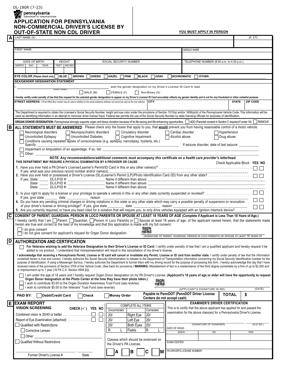 Form DL-180R Download Fillable PDF or Fill Online Application for ...