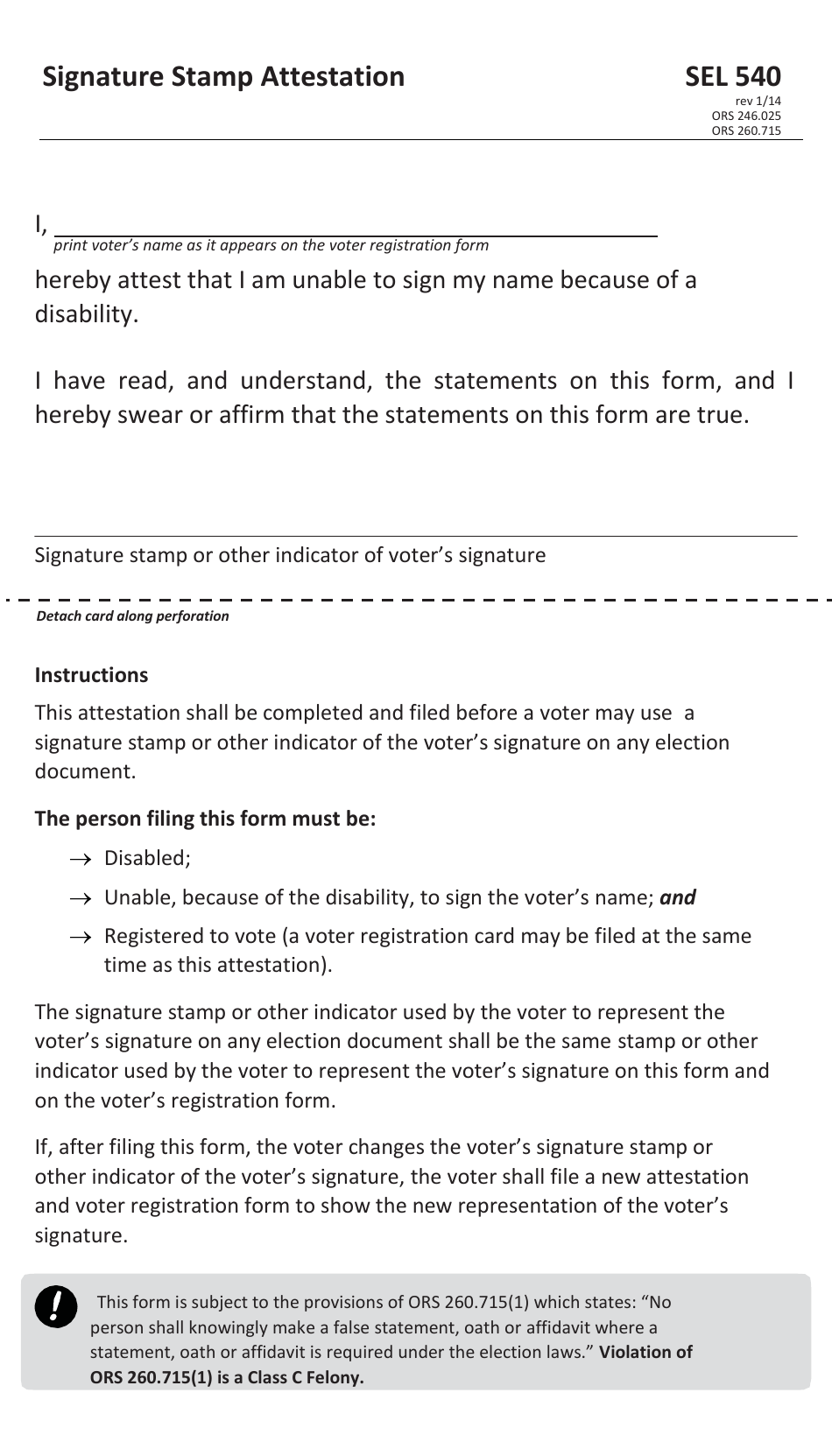 Form SEL540 - Fill Out, Sign Online and Download Fillable PDF, Oregon | Templateroller