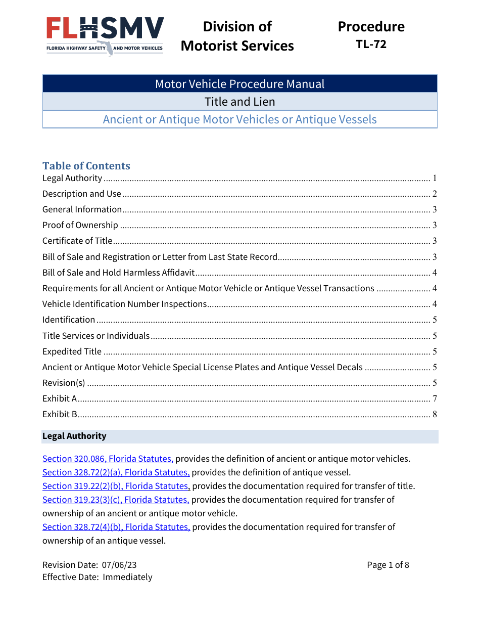 Form TL-72 - Fill Out, Sign Online and Download Printable PDF, Florida ...