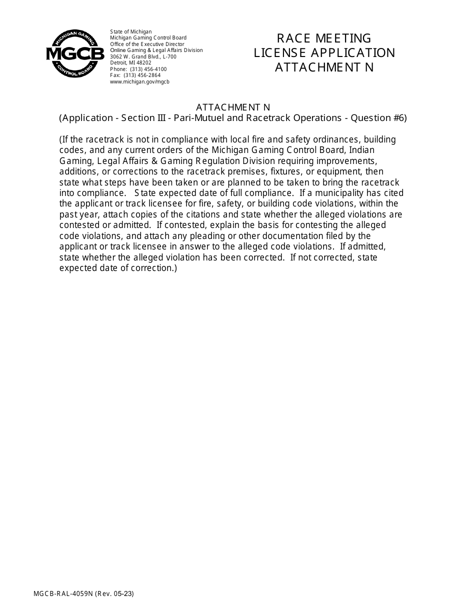 Form MGCB-RAL-4059N Attachment N Download Fillable PDF or Fill Online ...