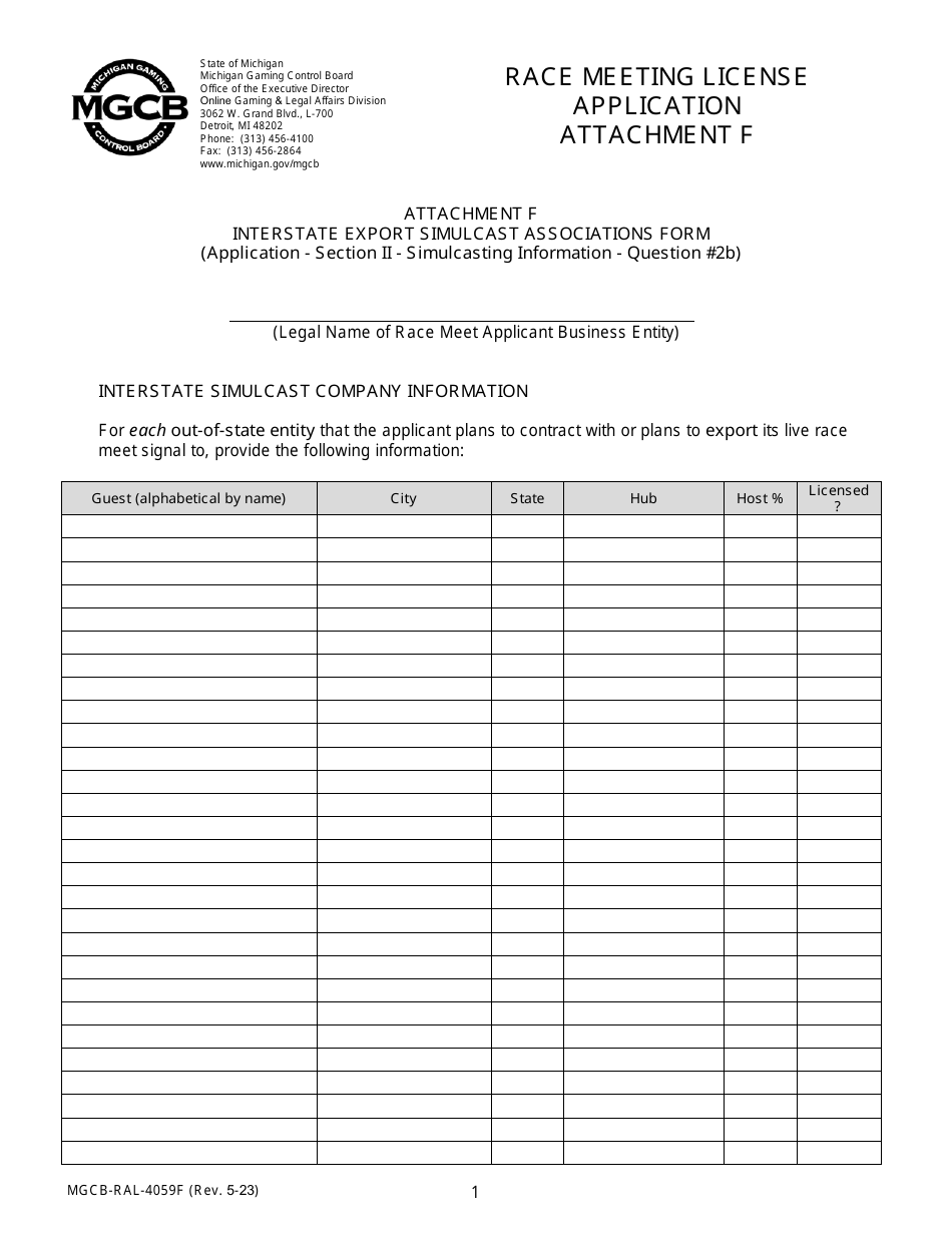 Form MGCB-RAL-4059F Attachment F Download Fillable PDF or Fill Online ...