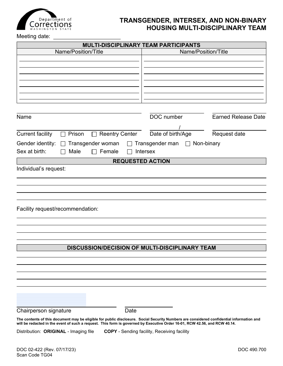 Form DOC02-422 Download Printable PDF or Fill Online Transgender ...