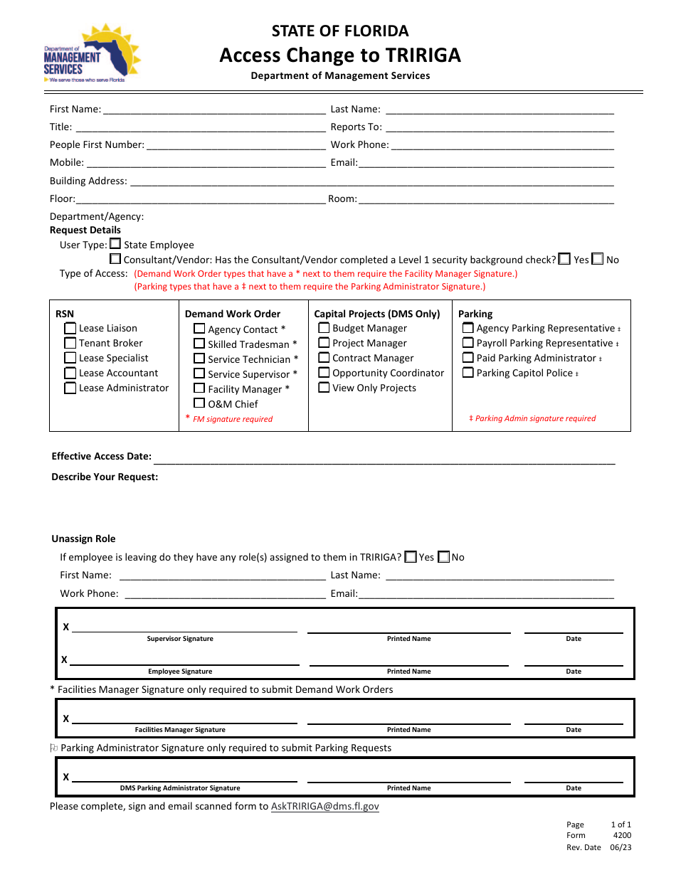 Form 4200 Download Fillable PDF or Fill Online Access Change to Tririga ...