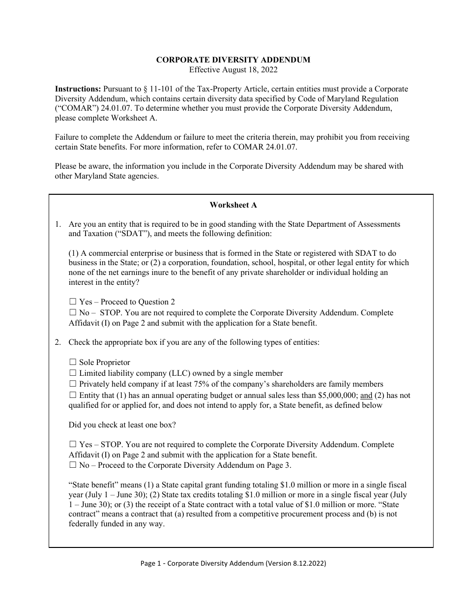 Maryland Corporate Diversity Addendum - Fill Out, Sign Online and ... Maryland Corporate Diversity Addendum - Fill Out, Sign Online and ...