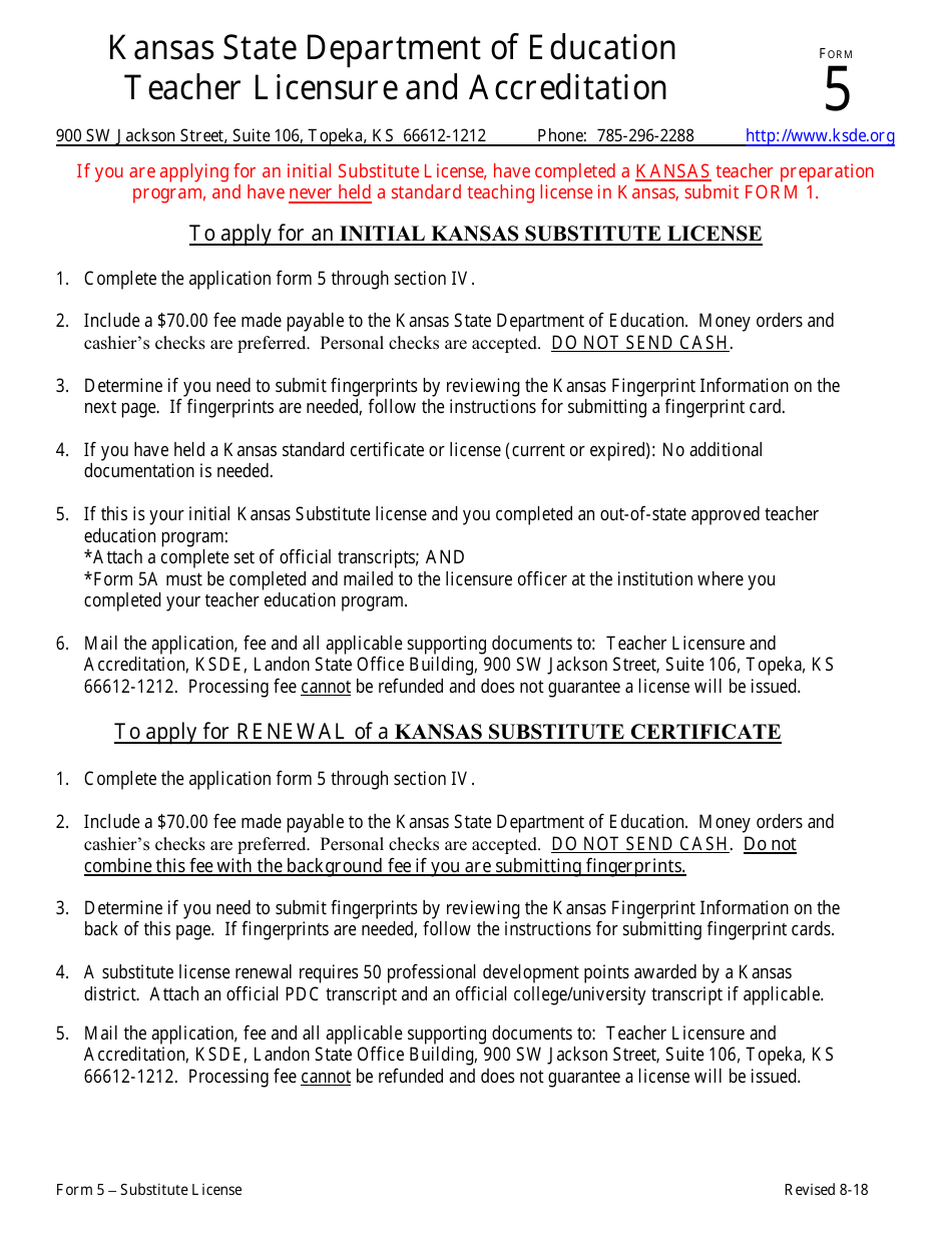 Form 5 - Fill Out, Sign Online and Download Printable PDF, Kansas ...