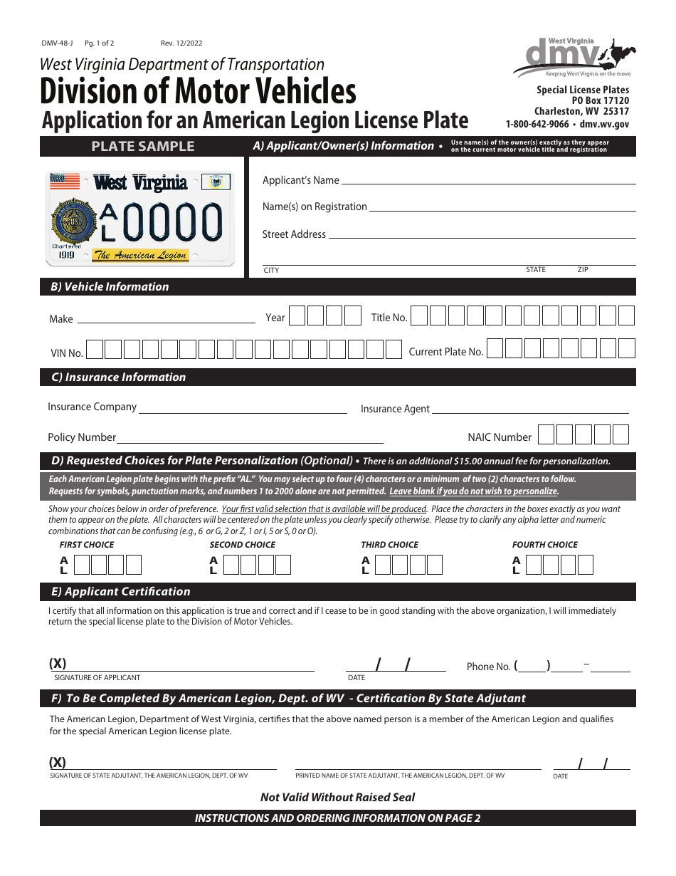 Form DMV-48-J - Fill Out, Sign Online and Download Fillable PDF, West ...
