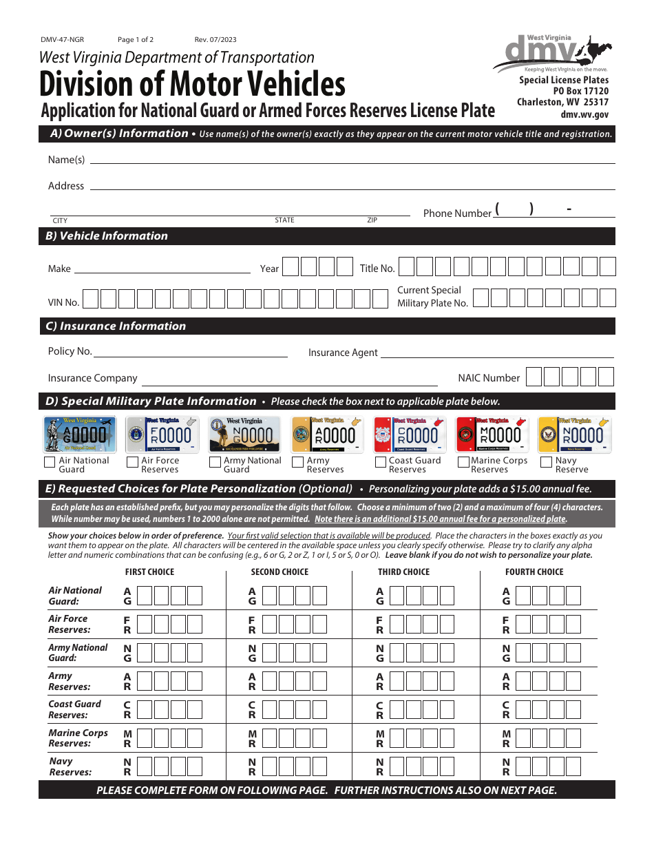 Form DMV-47-NGR Download Fillable PDF or Fill Online Application for ...