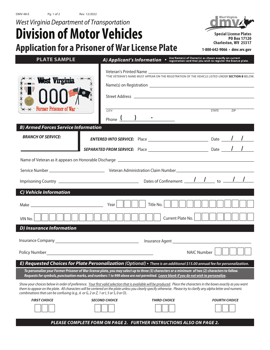 Form DMV-48-E - Fill Out, Sign Online and Download Fillable PDF, West ...