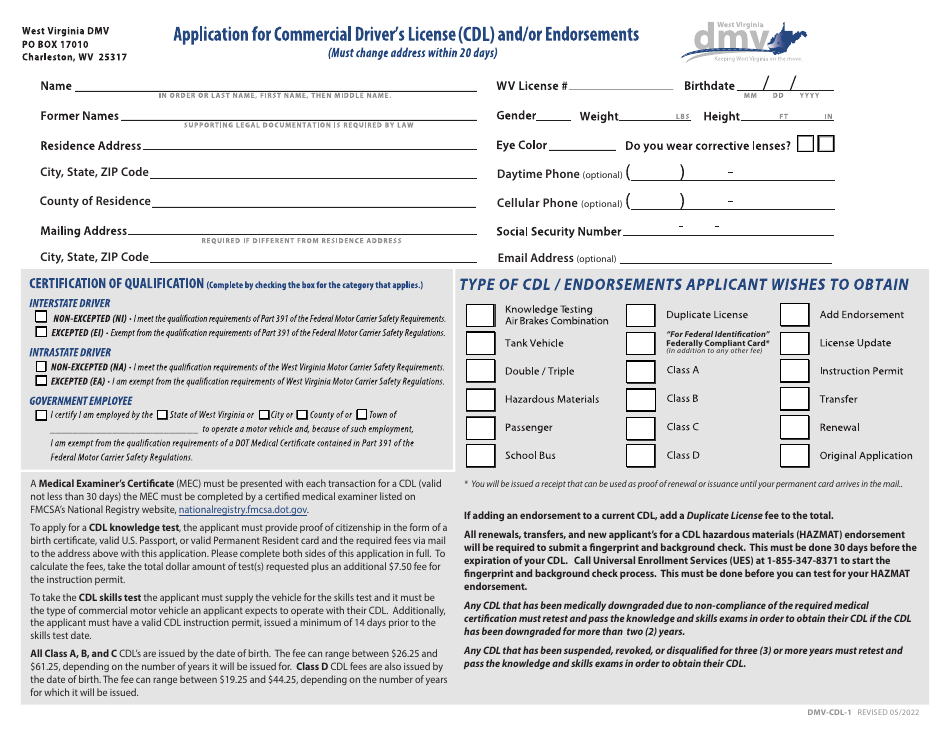 Form DMV-CDL-1 - Fill Out, Sign Online and Download Fillable PDF, West ...