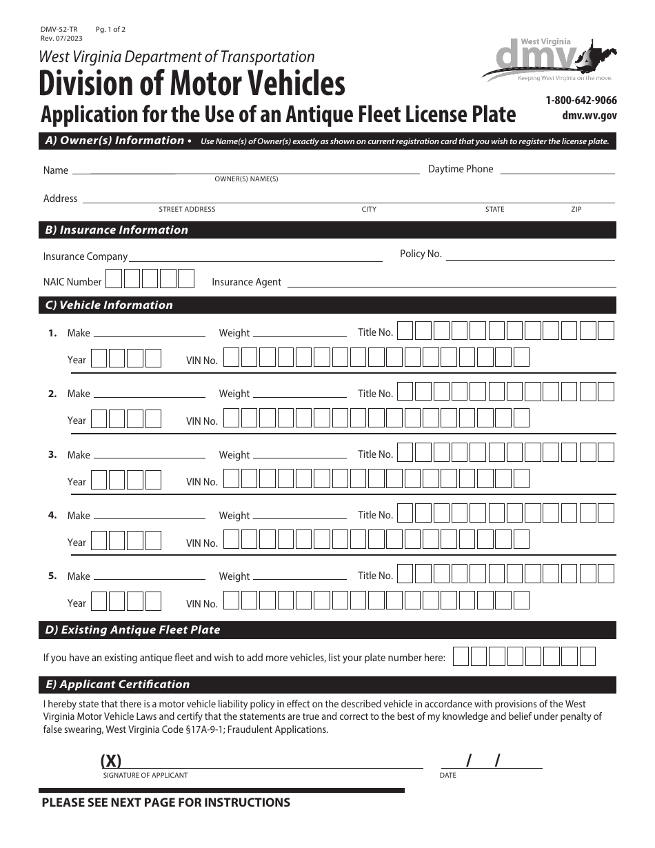 Form DMV-52-TR - Fill Out, Sign Online and Download Fillable PDF, West ...