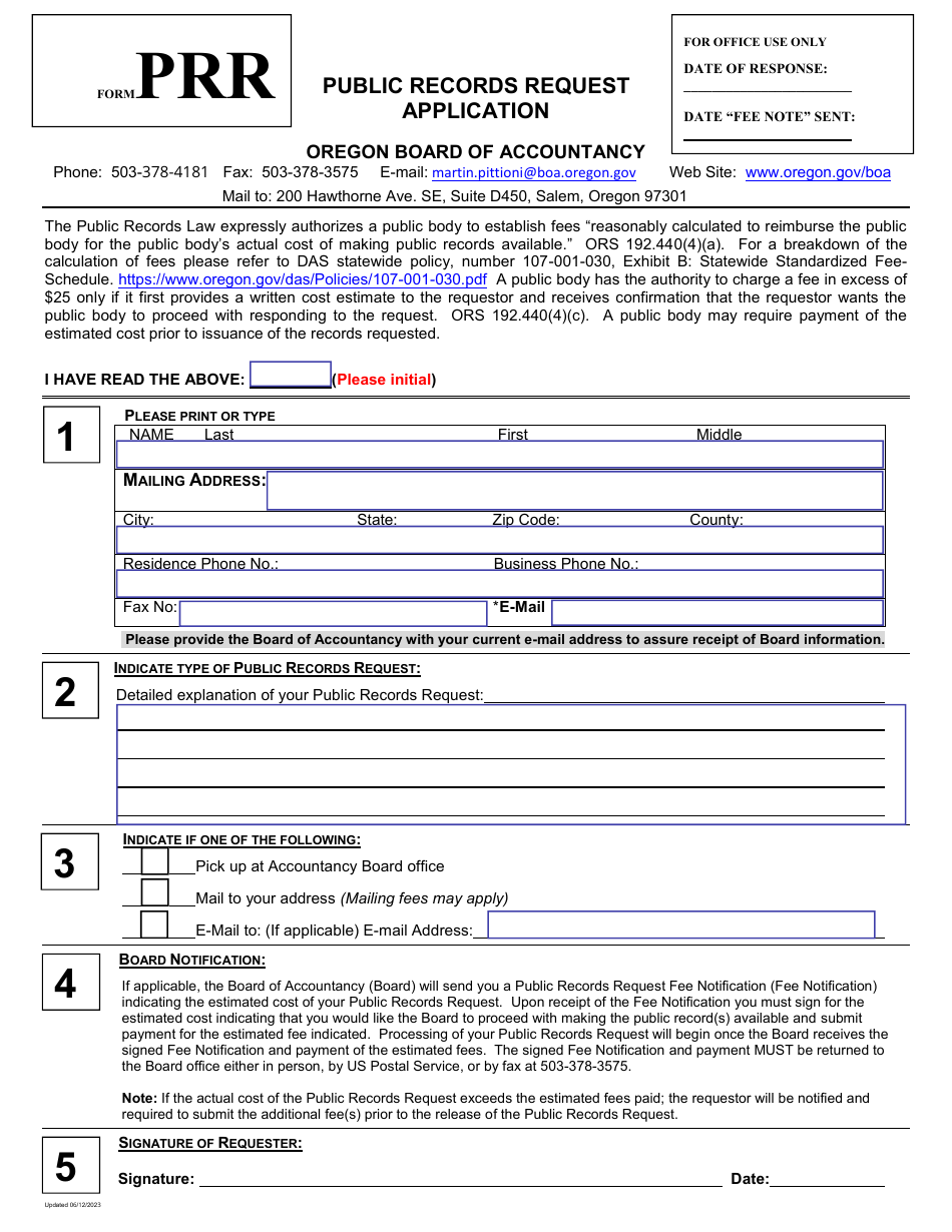 Form PRR Download Printable PDF or Fill Online Public Records Request ...