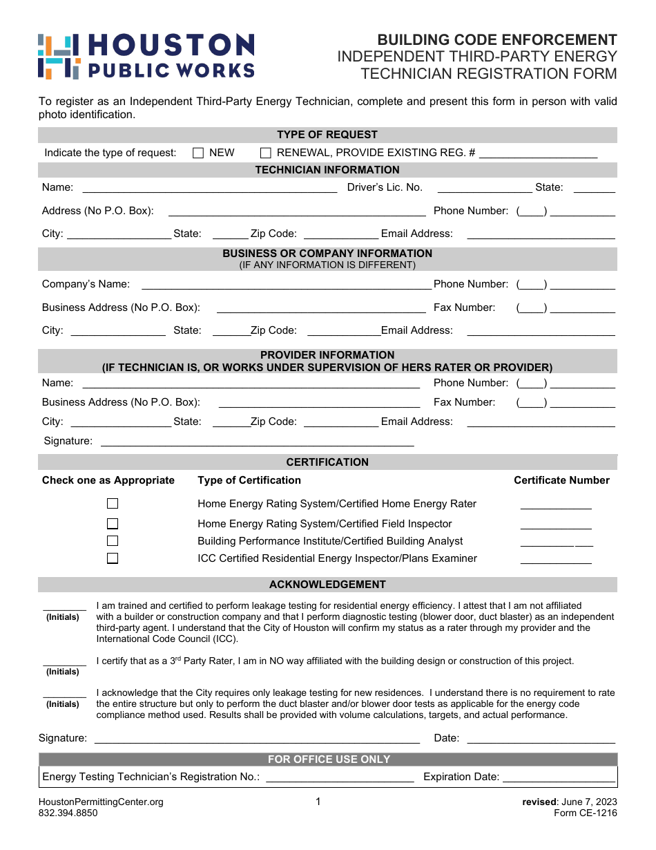 Form CE-1216 Download Fillable PDF or Fill Online Independent Third ...