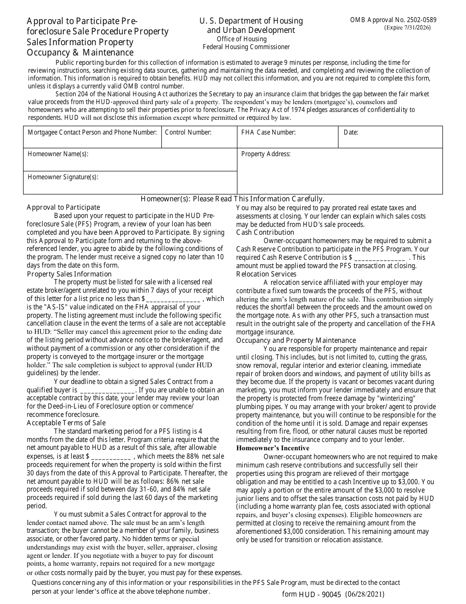 Form HUD-90045 Download Fillable PDF or Fill Online Approval to ...