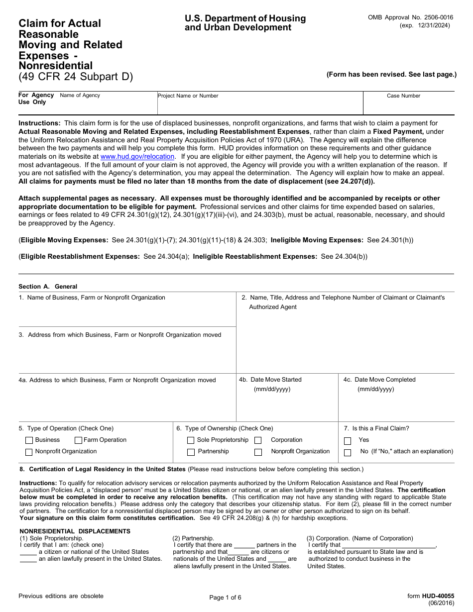Form HUD-40055 - Fill Out, Sign Online and Download Printable PDF ...