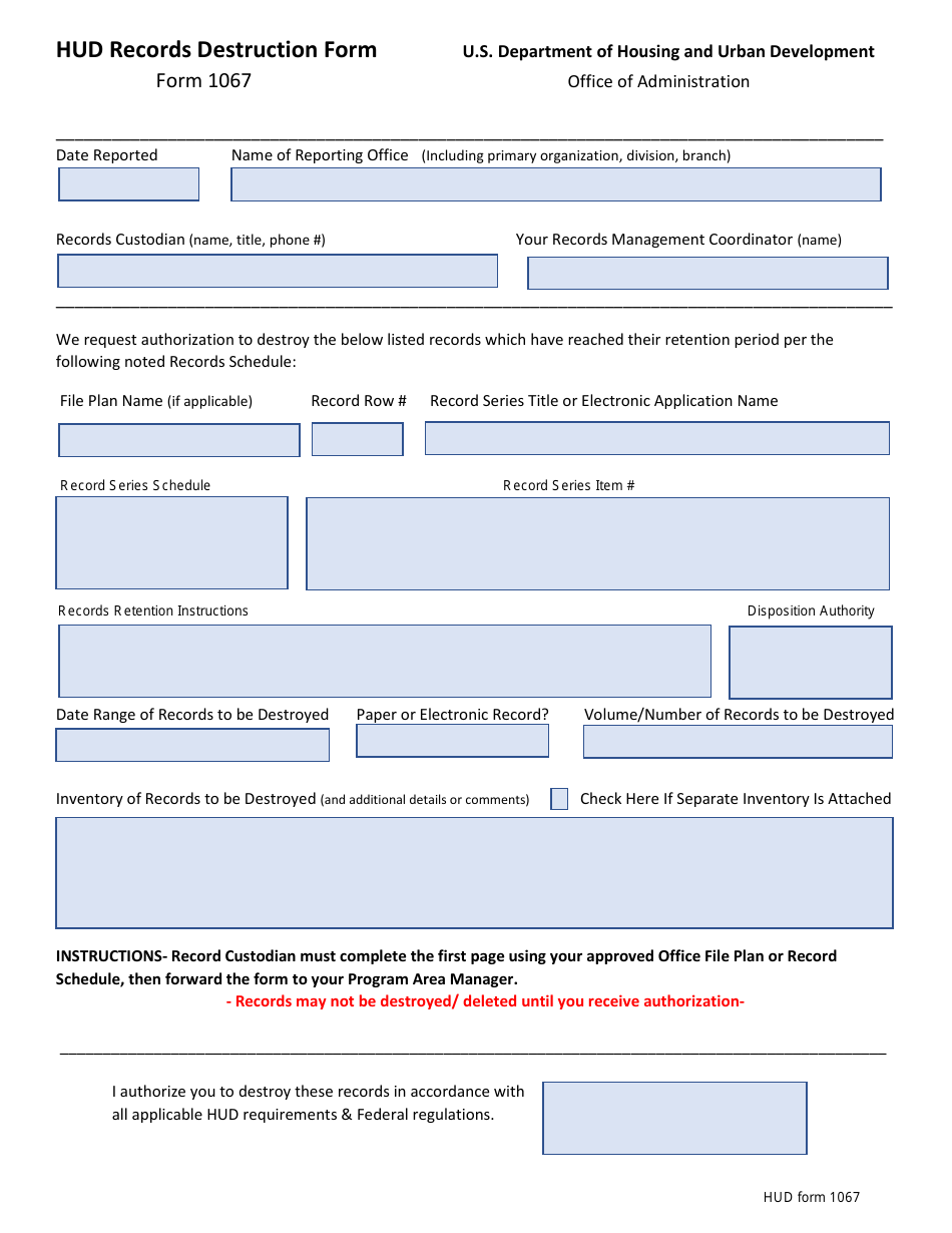 HUD Form 1067 - Fill Out, Sign Online and Download Fillable PDF ...