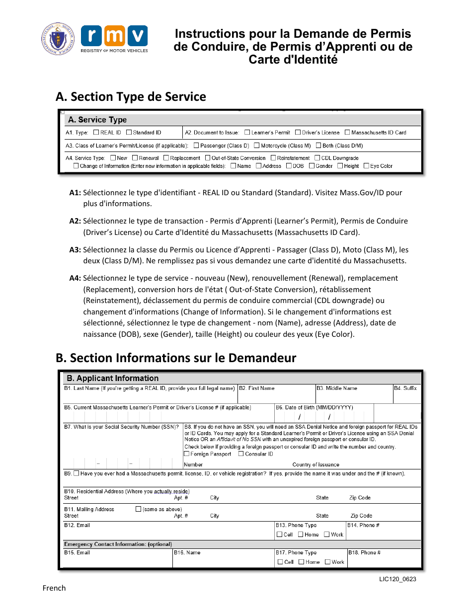 Download Instruction pour Forme LIC100 Driver's License, Learner's ...