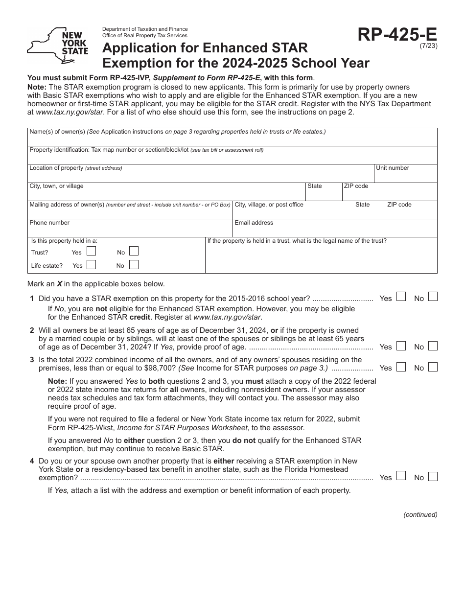 Form RP-425-E Download Fillable PDF or Fill Online Application for ...