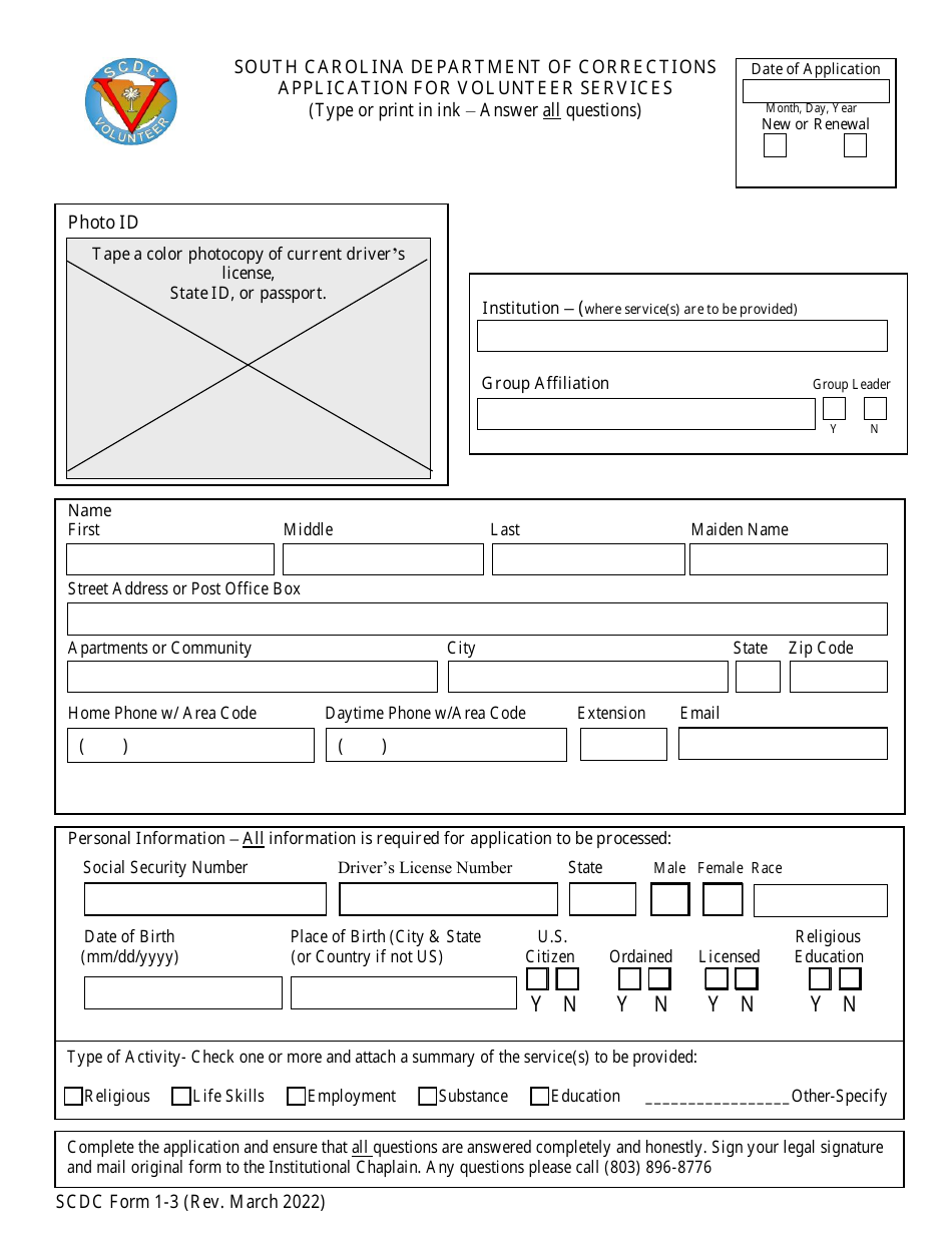 SCDC Form 1-3 - Fill Out, Sign Online and Download Fillable PDF, South ...