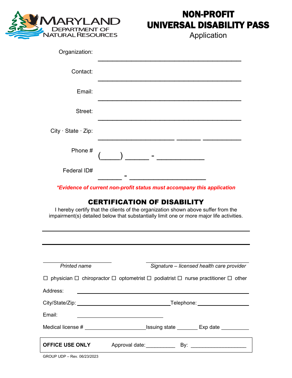 Maryland Non-profit Universal Disability Pass Application Download ...