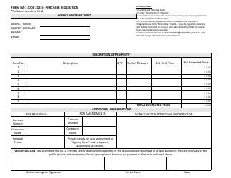 Form DA-1 Download Fillable PDF or Fill Online Purchase Requisition ...