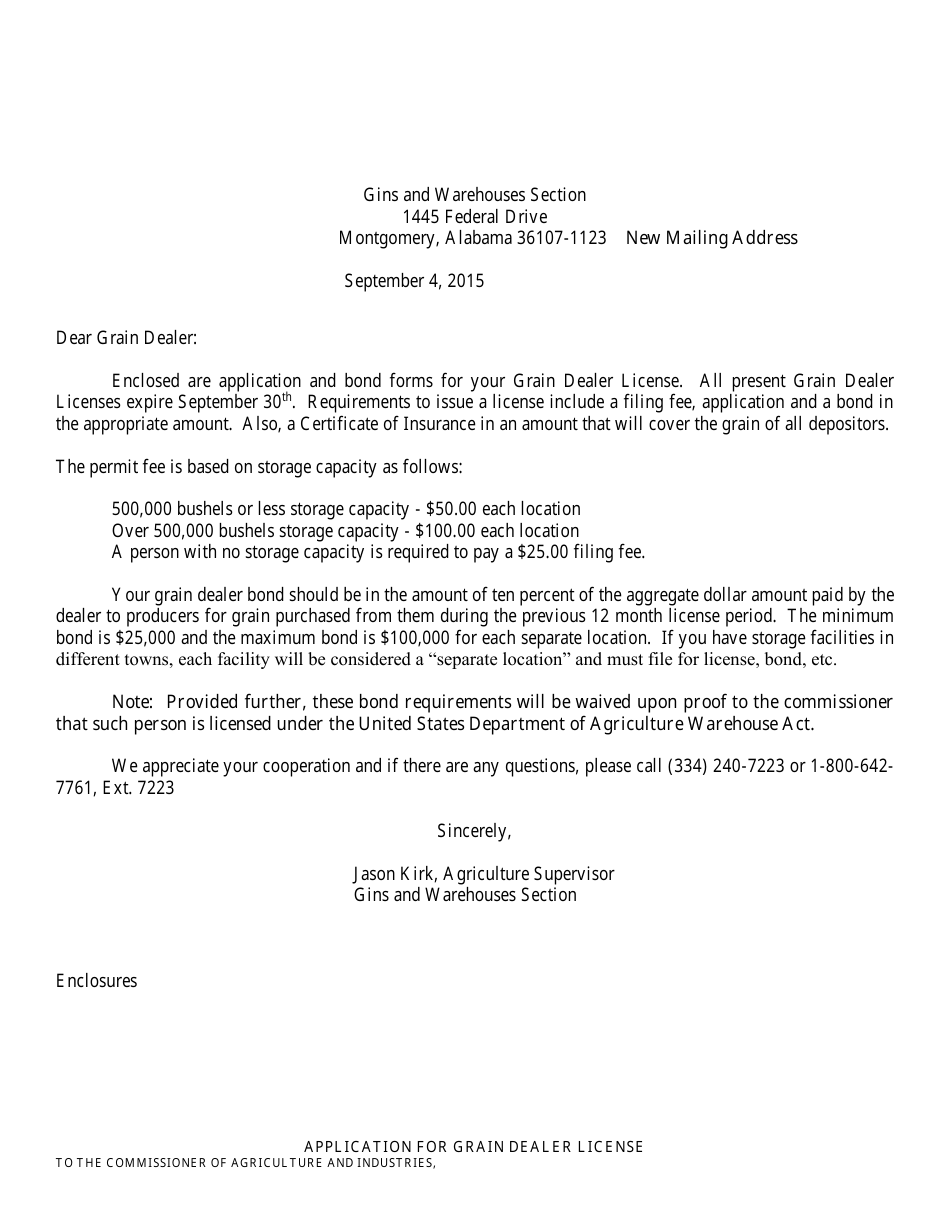 Alabama Application for Grain Dealer License - Fill Out, Sign Online ...