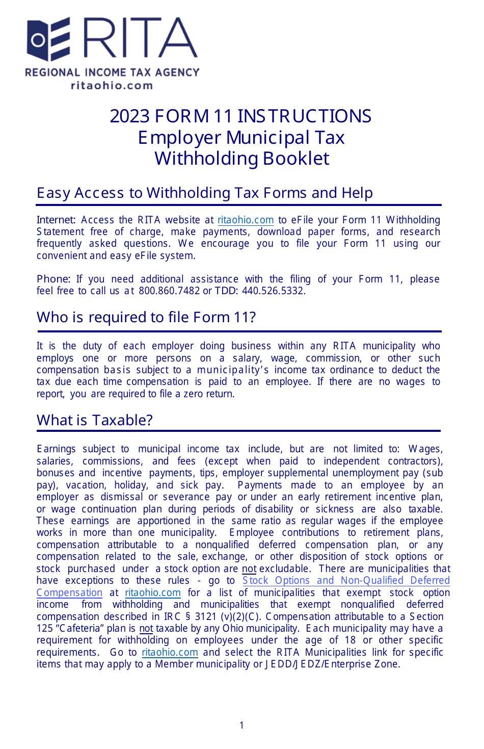 Download Instructions for Form 11 Employer's Municipal Tax Withholding ...