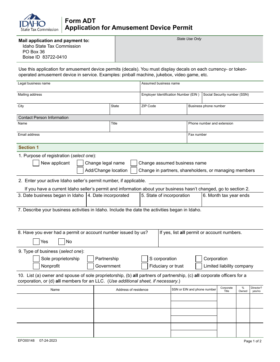 Form ADT (EFO00148) Download Fillable PDF or Fill Online Application ...