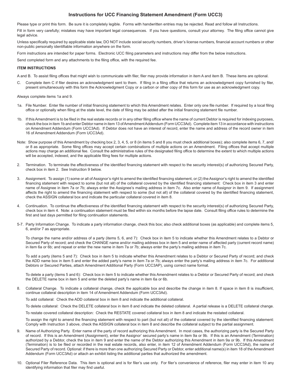Form UCC3 Download Fillable PDF or Fill Online Financing Statement ...
