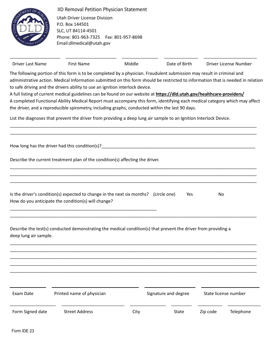 Form IDE23 - Fill Out, Sign Online and Download Printable PDF, Utah ...