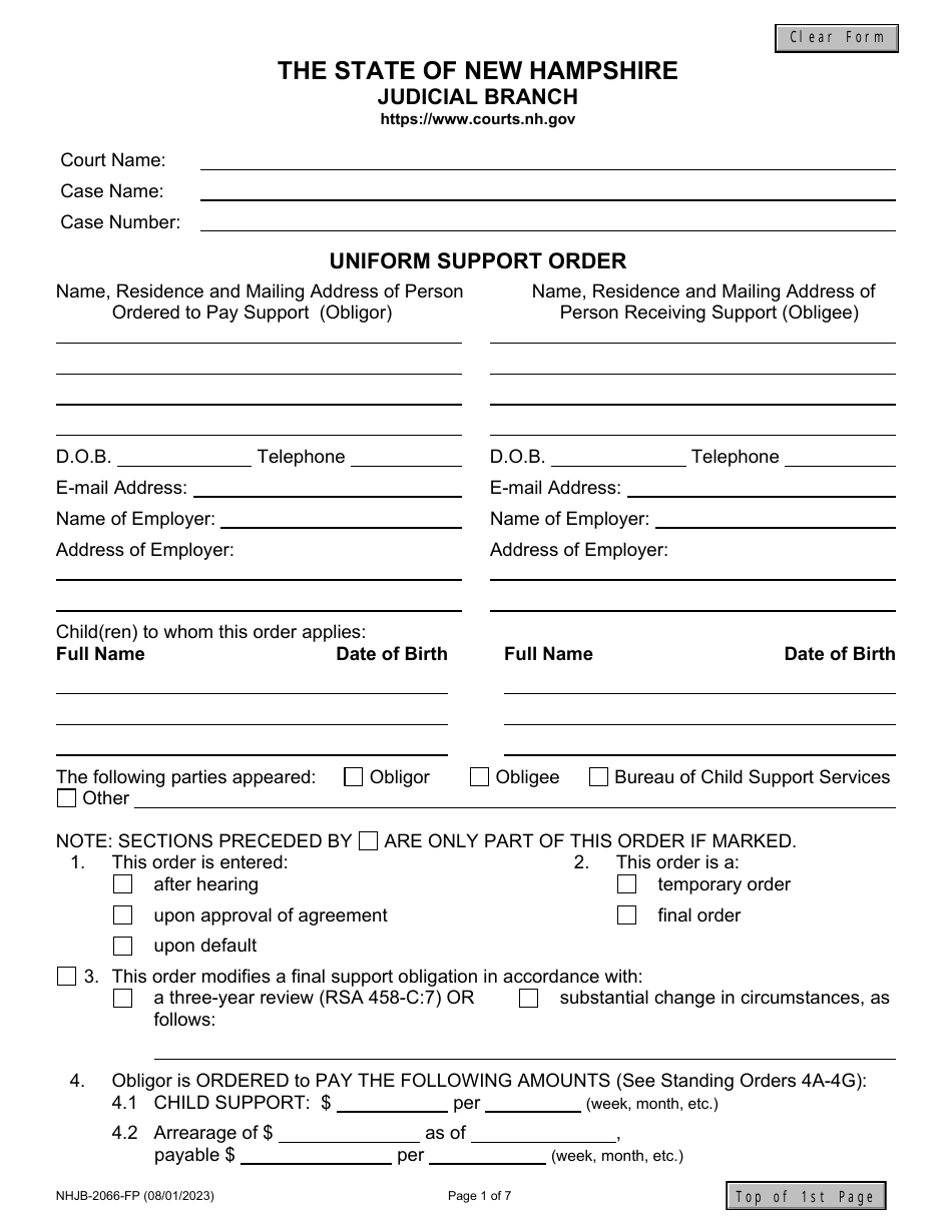Form NHJB-2066-FP Download Fillable PDF or Fill Online Uniform Support ...