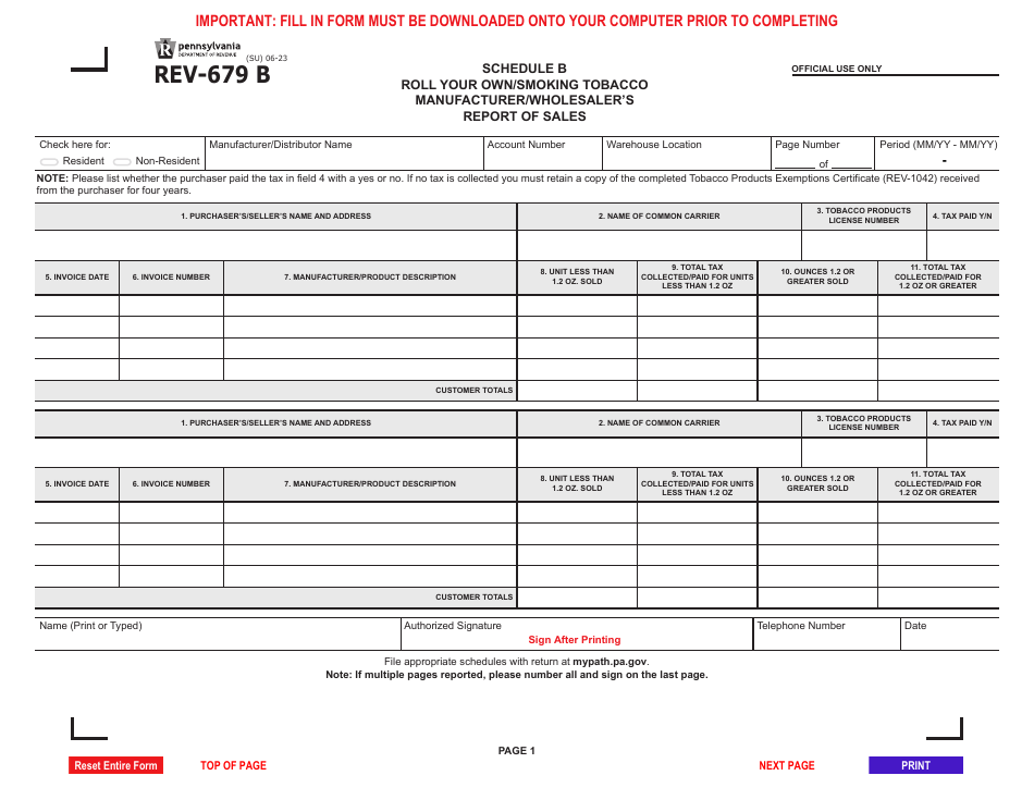Form REV-679 B Schedule B - Fill Out, Sign Online and Download Fillable PDF, Pennsylvania ...