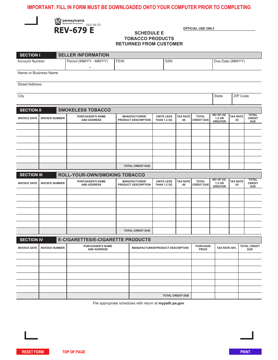Form REV-679 E Schedule E Download Fillable PDF or Fill Online Tobacco ...